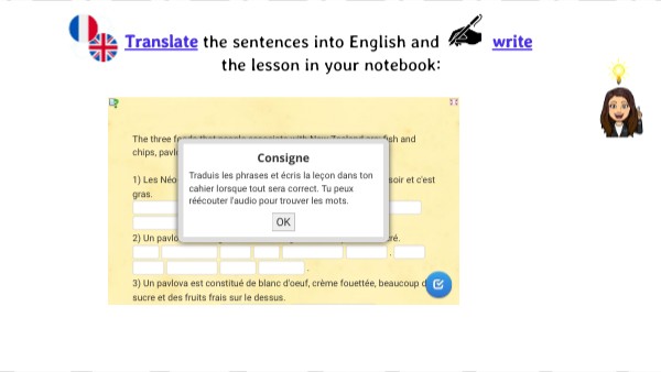 Translate the sentences into English and write the lesson in your notebook: | Genially