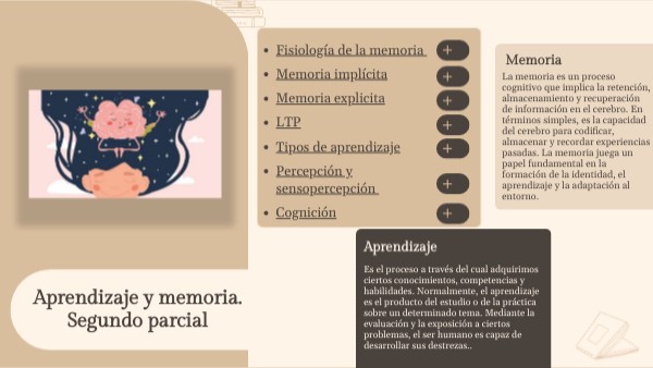 Aprendizaje y memoria. Segundo parcial | Genially