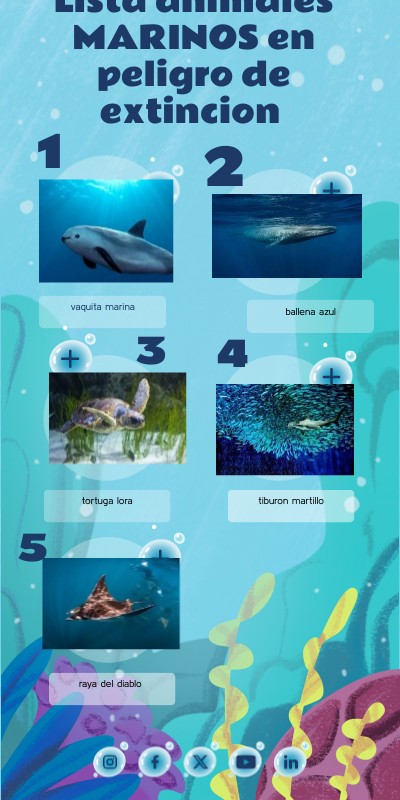 Lista animales MARINOS en peligro de extincion | Genially