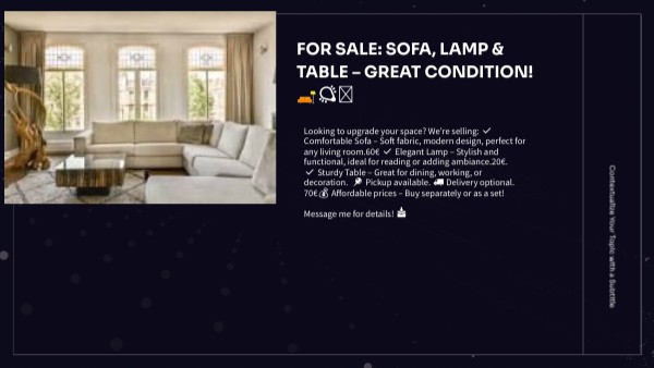 For Sale: Sofa, Lamp & Table – Great Condition! 🛋️💡🪑 | Genially