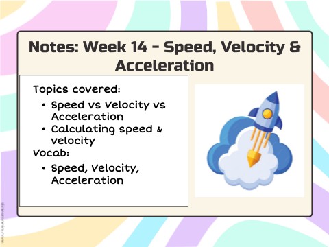 Notes: Week 14 - Speed, Velocity & Acceleration | Genially