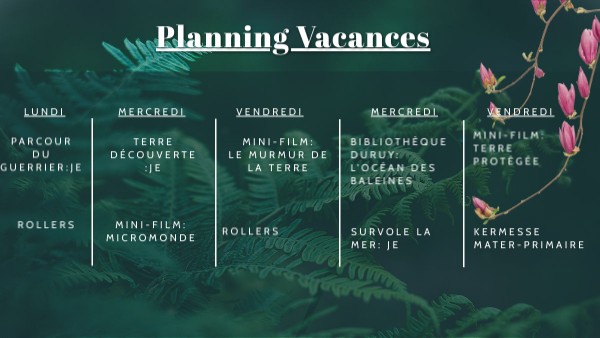Planning Vacances | Genially