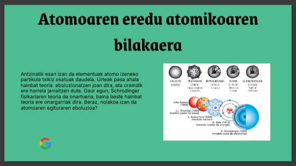 Atomoaren eredu atomikoaren bilakaera | Genially