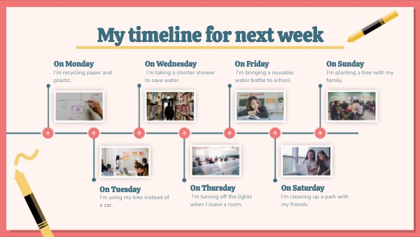 My timeline for next week | Genially