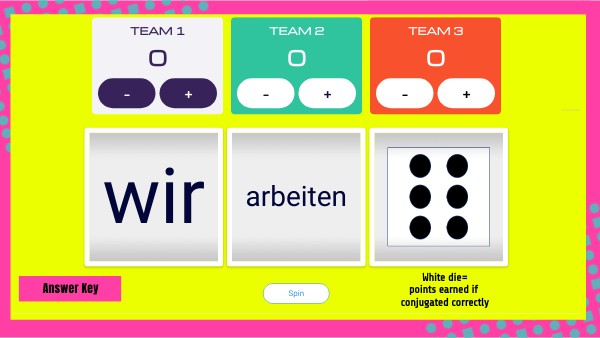 DICE GAME TABLE GROUPS STRONG VERBS | Genially