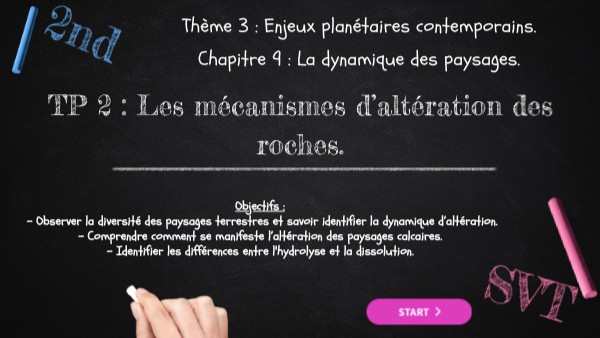 Chap 9 - TP 2 : Les mécanismes d’altération des roches | Genially