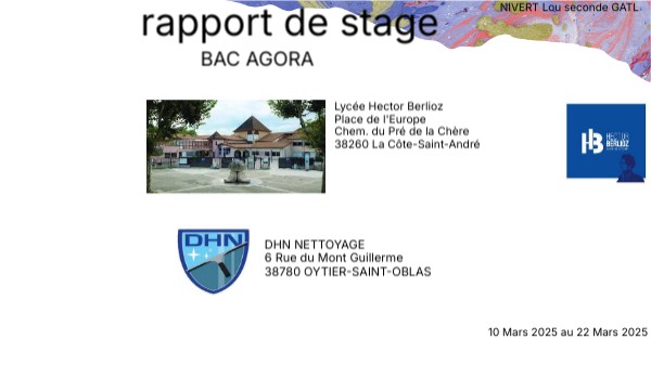 rapport de stage seconde bac pro AGORA | Genially