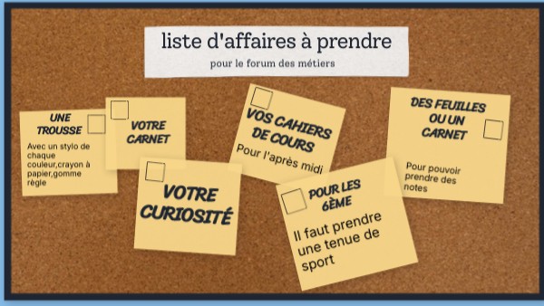 liste d'affaires à prendre | Genially