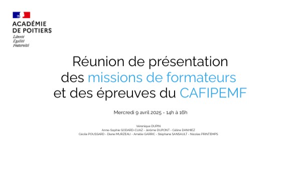 Réunion de présentation des missions de formateurs et des épreuves du CAFIPEMF | Genially