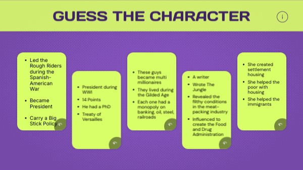 Guess the Character: Gilded and Progressive Era | Genially