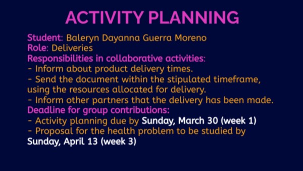 Activity planning - Baleryn Dayanna Guerra Moreno | Genially