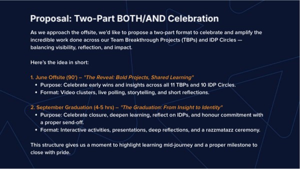 Proposal: Two-Part BOTH/AND Celebration | Genially