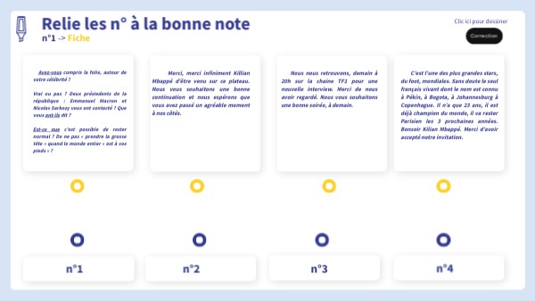 Relie les n° à la bonne note | Genially