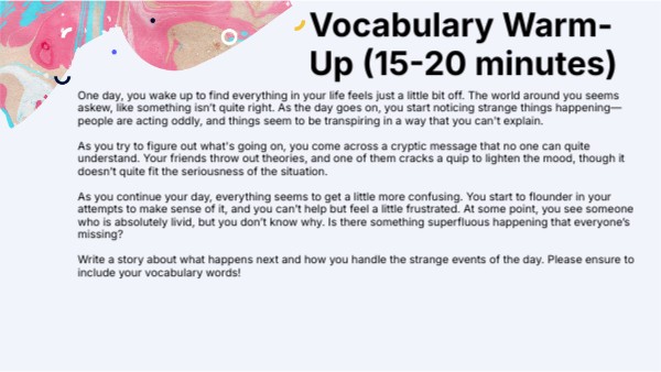 Vocabulary Warm-Up (15-20 minutes) | Genially