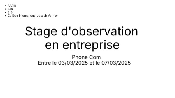 Stage d'observation en entreprise | Genially