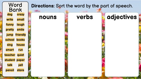 Unit 10: Noun, Verb, Adjective Sort | Genially
