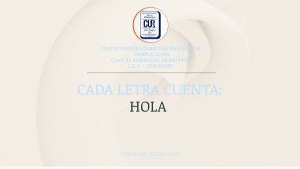 CADA LETRA CUENTA: HOLA | Genially