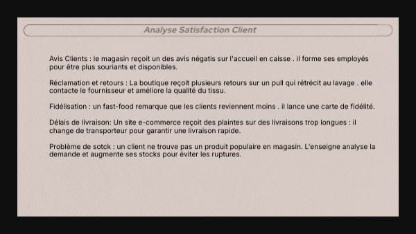 Analyse Satisfaction Client | Genially
