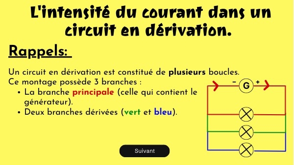 L'intensité du courant dans un circuit en dérivation. | Genially