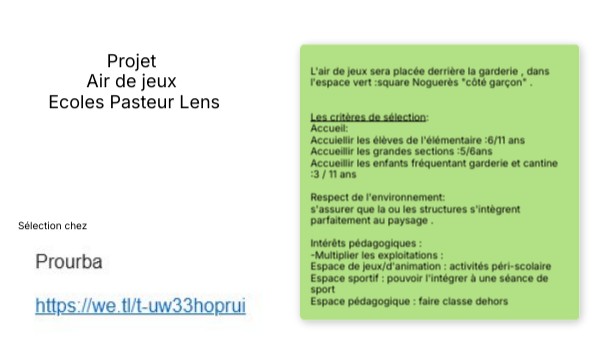 Projet Aire de jeux Ecoles Pasteur Lens | Genially