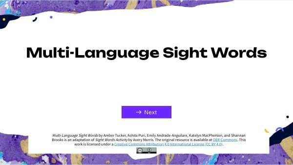 Multi-Language Sight Words - An OER Remix | Genially