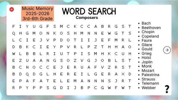 PREVIEW - (3rd-6th Grade) Music Memory (25-26) Word search | Genially