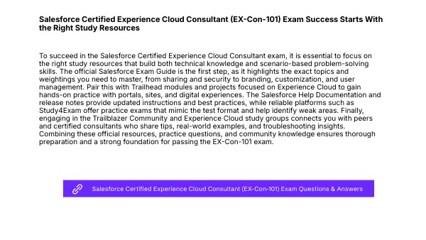 Salesforce Certified Experience Cloud Consultant (EX-Con-101) Exam Success Starts With the Right ...