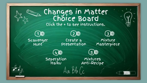 5th Changes in Matter Choice Board | Genially