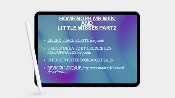 HOMEWORK MR MEN AND LITTLE MISSES PART2 | Genially