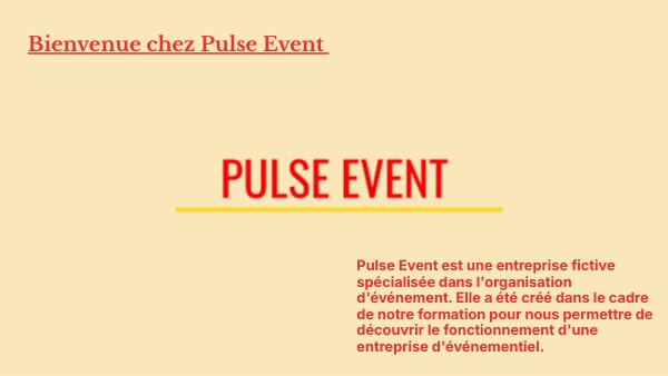 Bienvenue chez Pulse Event | Genially