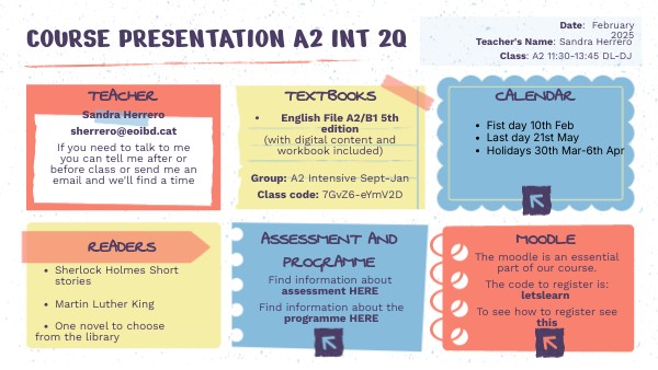 COURSE PRESENTATION A2 Int 1Q | Genially