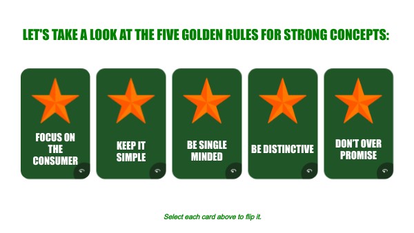 Let's take a look at the five Golden Rules for strong concepts: | Genially