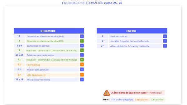 Calendario formación 25-26 1 sem. | Genially