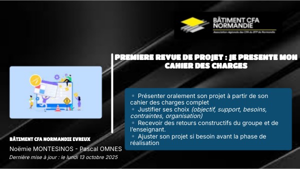 Première revue de projet - Je présente mon cahier des charges | Genially