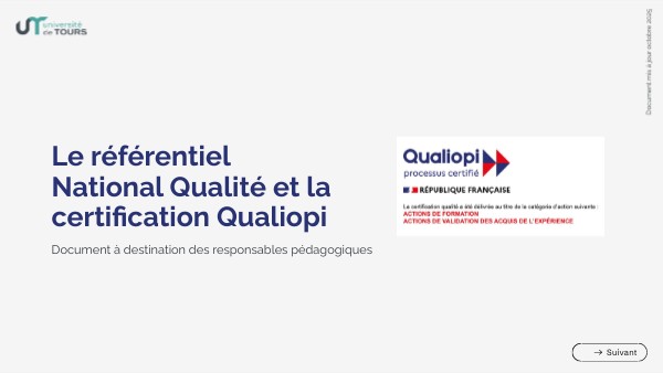 Le référentiel National Qualité et la certification Qualiopi | Genially