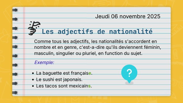 Les adjectifs de nationalité | Genially
