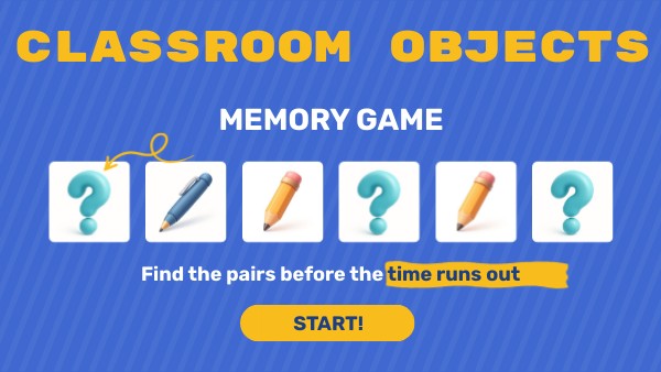 Classroom objects_ memory game | Genially