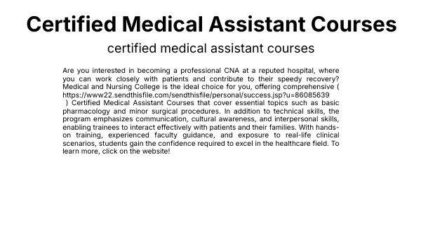Certified Medical Assistant Courses | Genially