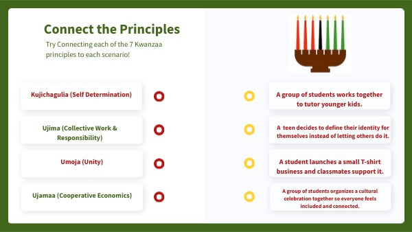 Kwanzaa Principles Matching Game | Genially