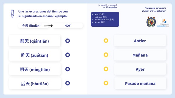 Une las expresiones del tiempo con su significado en español, ejemplo ...